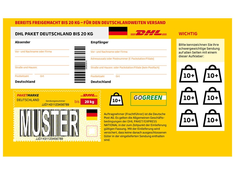 DHL Paketmarke Deutschland bis 20 kg, einzeln | Shop Deutsche Post