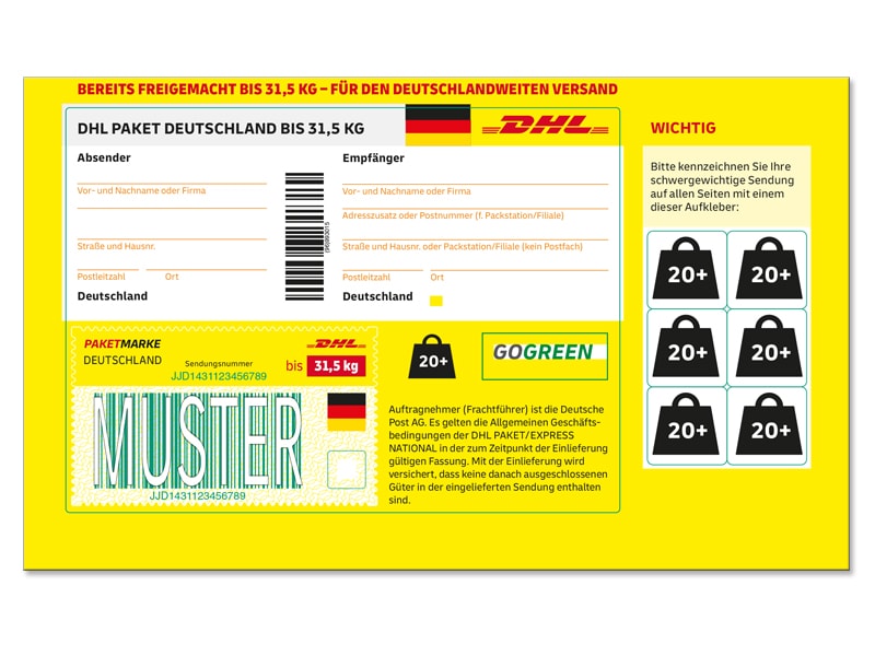 DHL Paketmarke Deutschland bis 31,5 kg, einzeln | Shop Deutsche Post