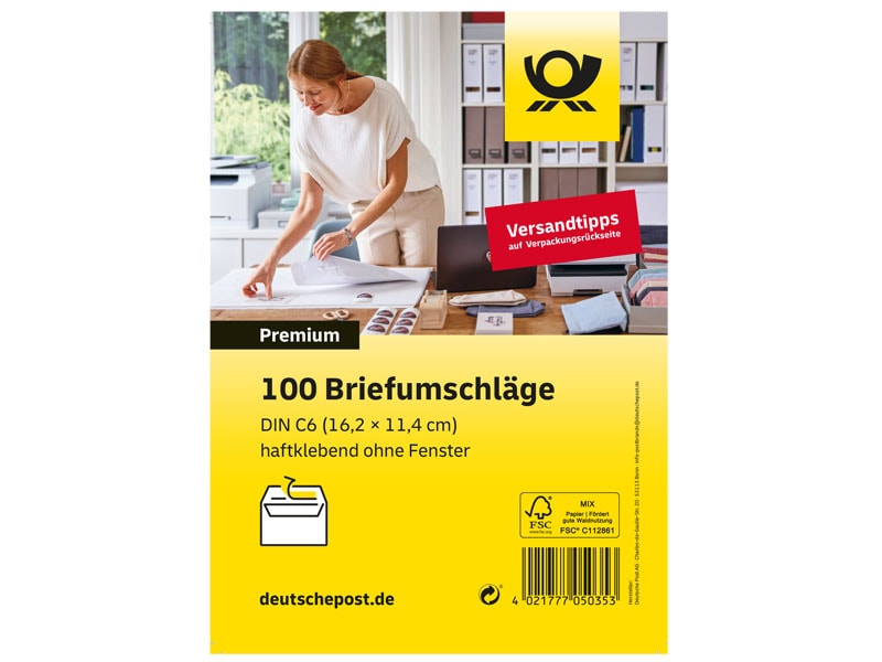 Deutsche Post Briefumschläge, Format: DIN C6, ohne Fenster, 100 Stück ...